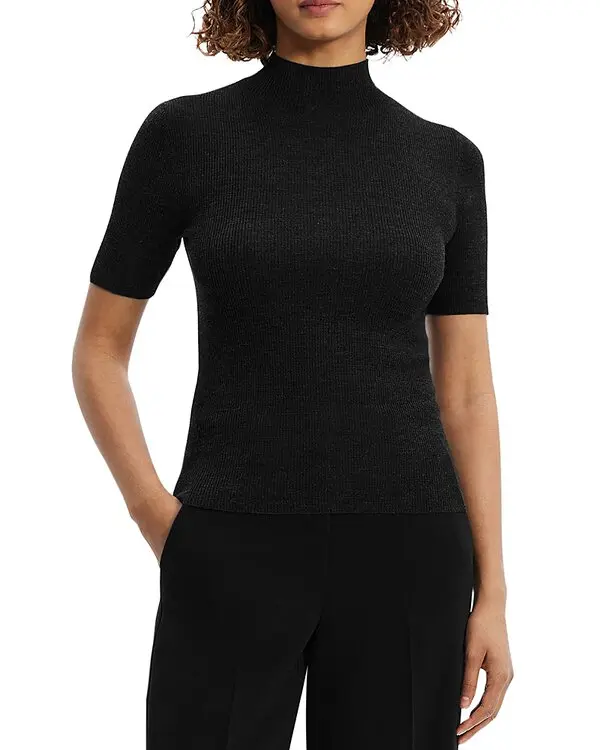 Theory Leenda Short Sleeve Mock Neck Sweater - Black