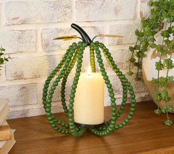 LIGHTSCAPES Beaded Pumpkin Or Gourd W Flameless Candle