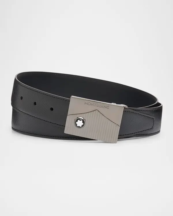MONTBLANC Plate-buckle Saffiano Leather Belt - Black