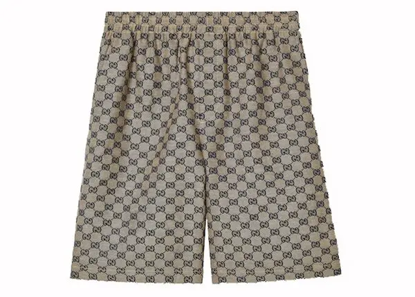 Gucci Gg Linen Blend Shorts - Beige And Blue