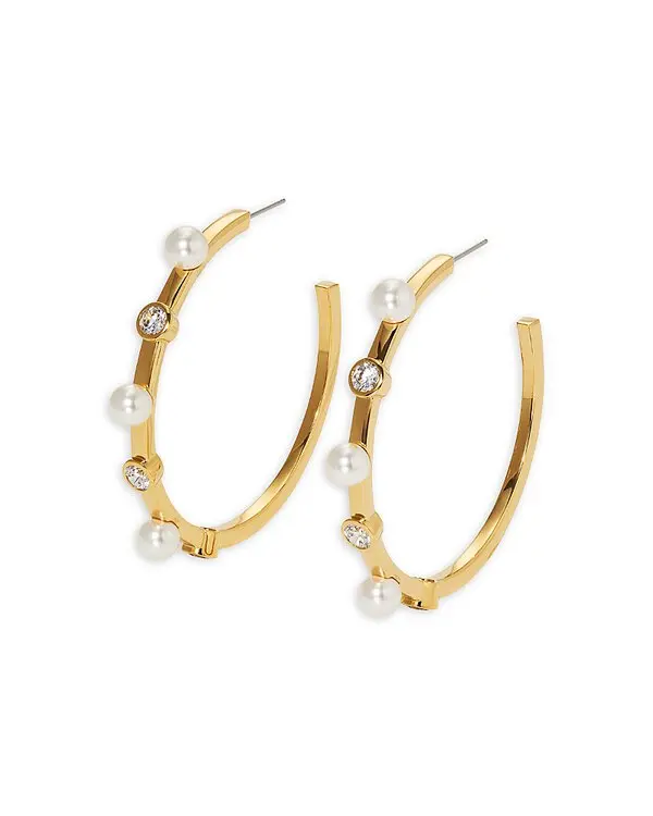 Nadri Imitation Pearl And Zirconia Hoop Earrings