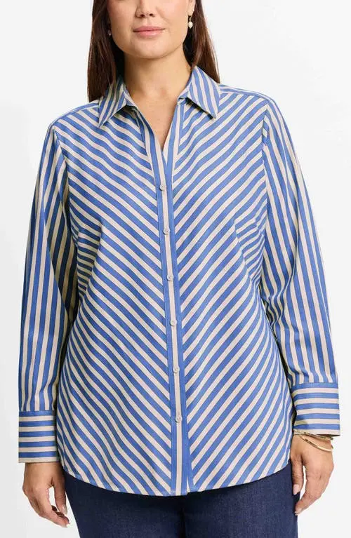 Foxcroft Mary Striped Button-up Shirt - Blue