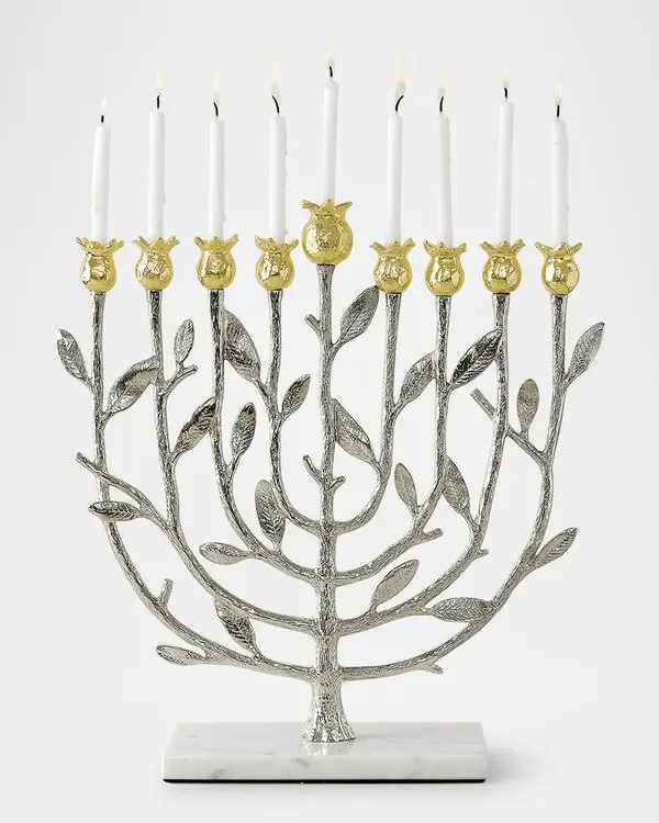 Michael Aram Pomegranate Hanukkah Menorah With 24k Gold - Silver And Gold