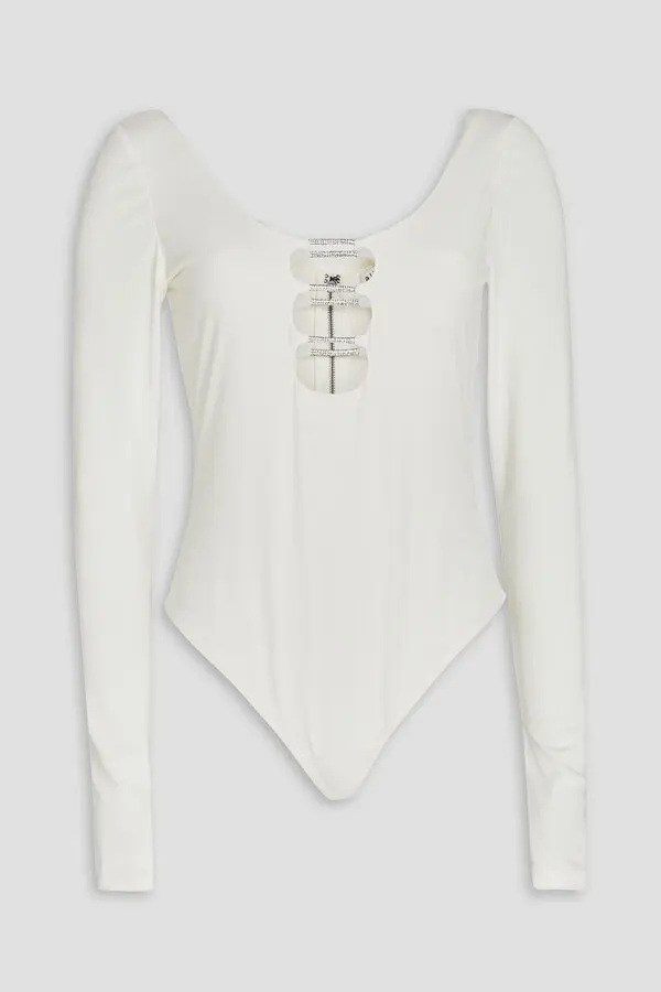 Alice + Olivia Crystal-embellished Cutout Crepe Bodysuit