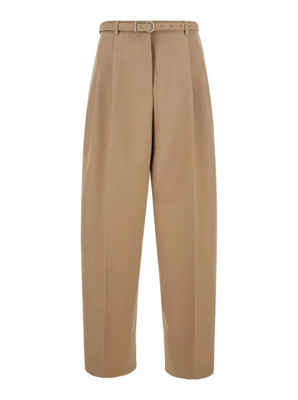 JIL SANDER Cotton Wide Leg Pants With Belt