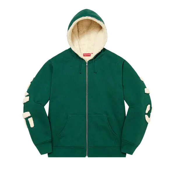 Supreme Faux Fur Lined Zip Up Hooded Sweatshirt - Green
