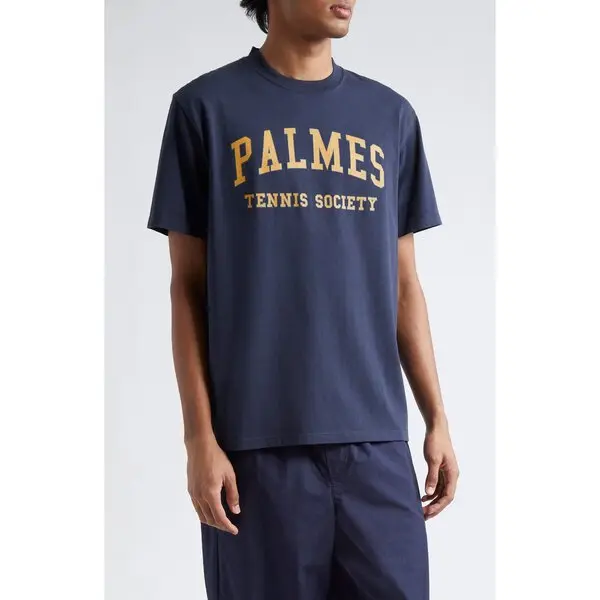 PALMES Ivan Cotton Logo Graphic T-shirt - Navy-yellow