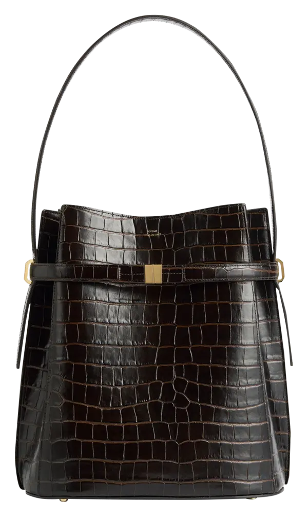 TOTÊME Belted Croco-embossed Bucket Bag - Dark Brown