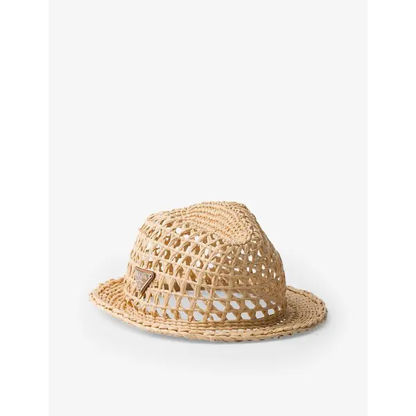 Prada Triangle-plaque Raffia-effect Fedora Hat - Neutral