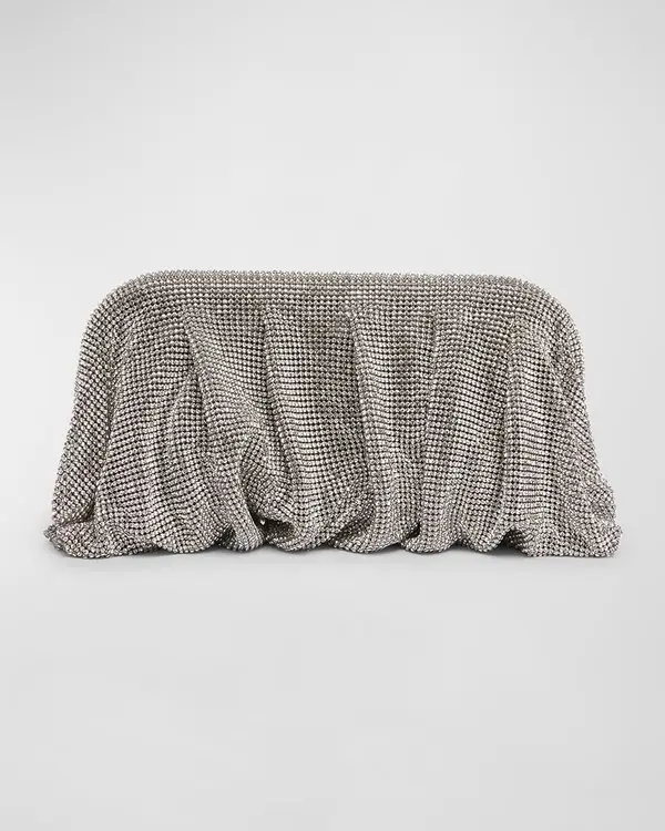 Benedetta Bruzziches Venus La Grande Ruched Crystal Mesh Clutch - Silver