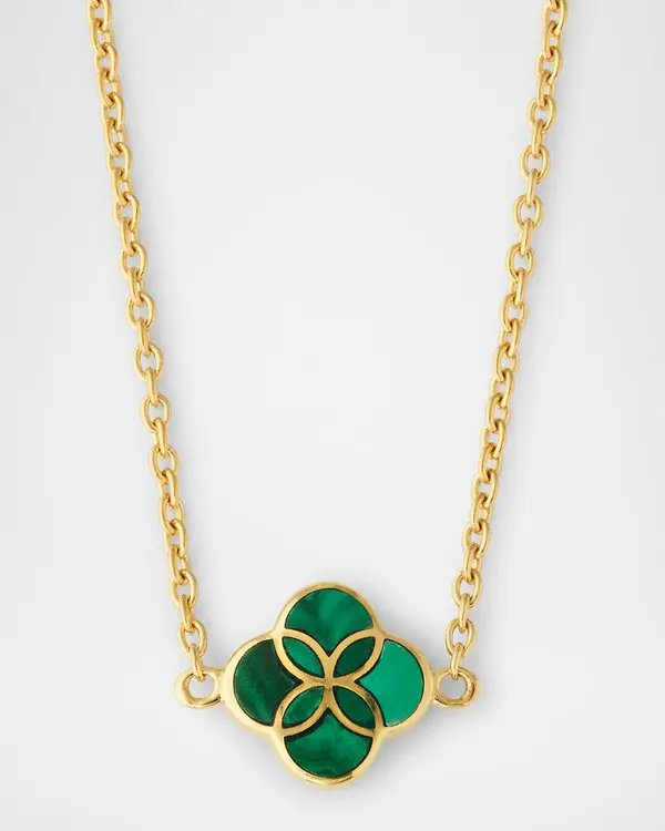 JAN LESLIE Single Petal Gemstone Station Necklace - Malachite