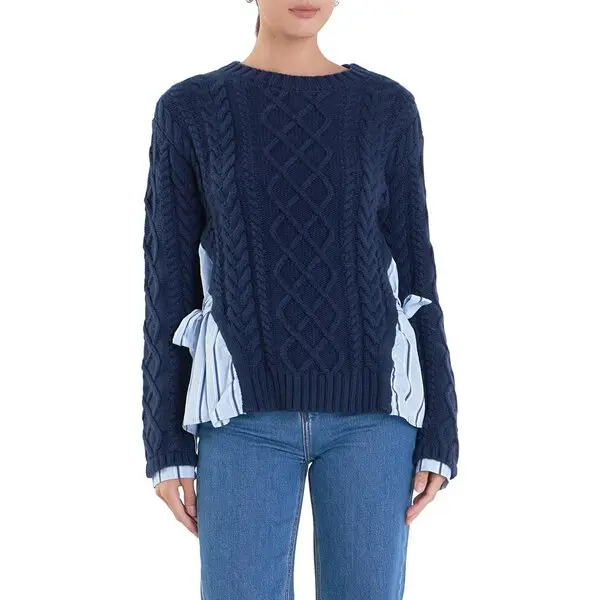 English Factory Mixed Media Tie Detailed Sweater