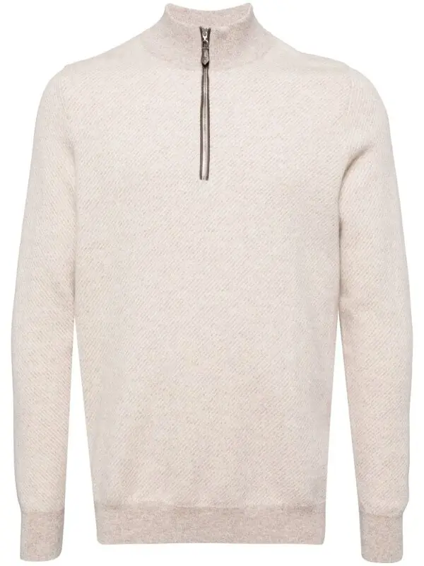 N.peal Temple Jacquard Half Zip Sweatshirt - Neutrals