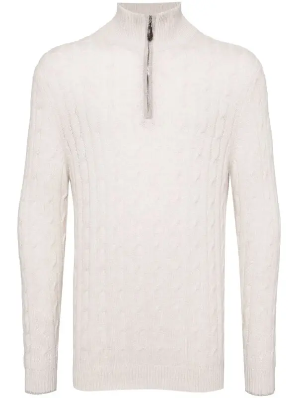 N.peal Albemarle Cable Half Zip Jumper - Neutrals
