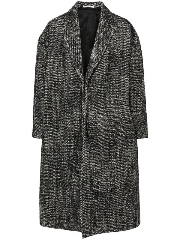 Valentino Garavani Chevron Pattern Virgin Wool Coat - A01 - Bianconero
