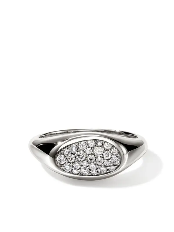 John Hardy Sterling Pebble Diamond Signet Ring - Silver