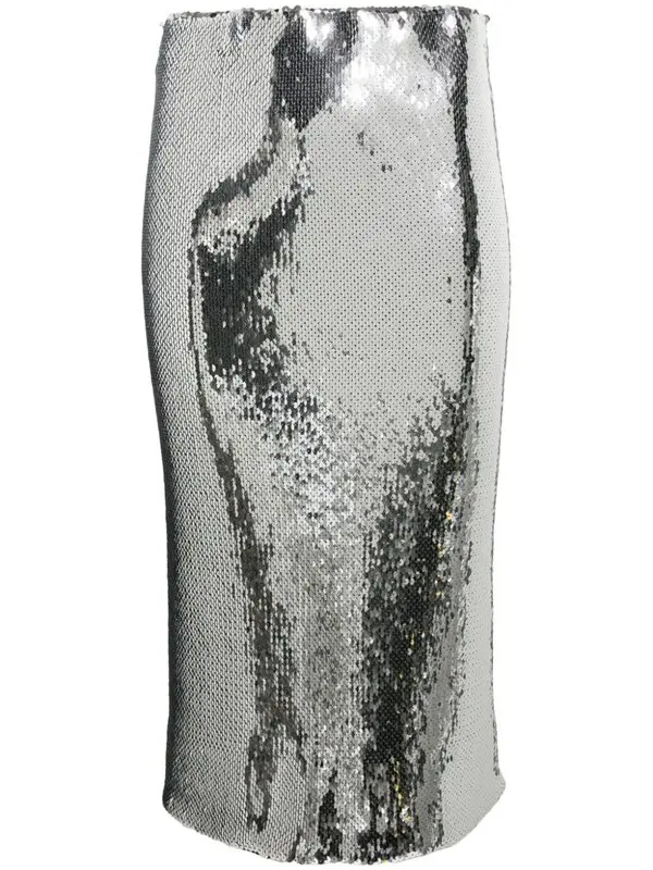 N°21 Sequin Midi Skirt - Silver