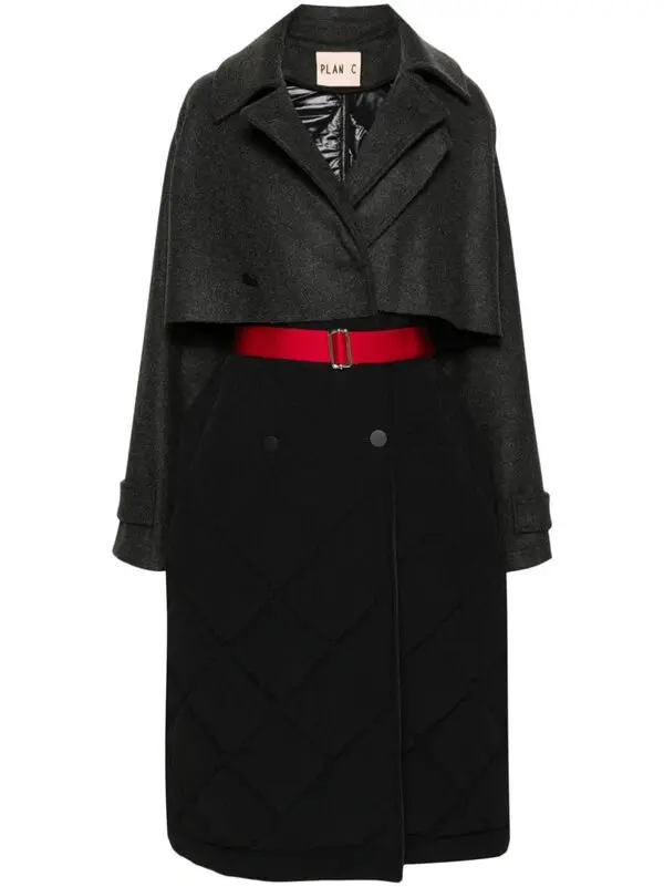 【PLAN C】Wool Quilting Coat Plan C Quilted Trench Coat In Grey - 30% Off | Editorialist