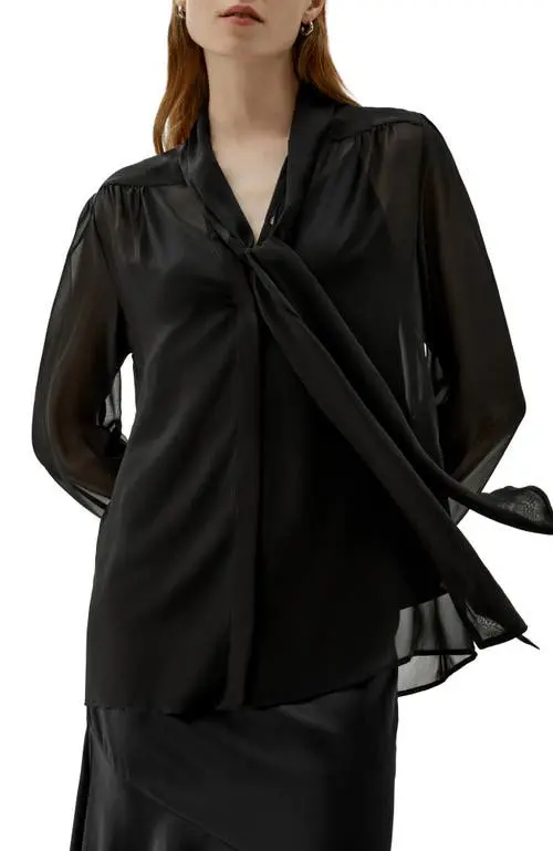Lilysilk Bow Tie Sheer Silk Blouse - Black