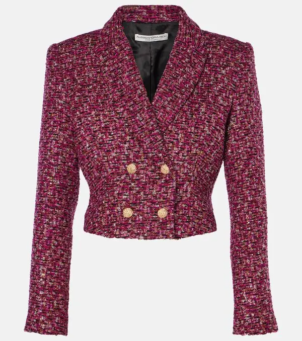 Alessandra Rich Sequined Cropped Tweed Blazer