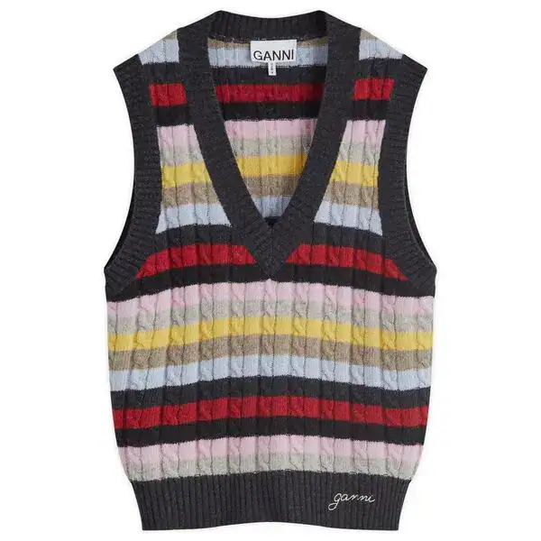 Ganni Logo Wool Mix Vest In Multicolour 45% Off Editorialist