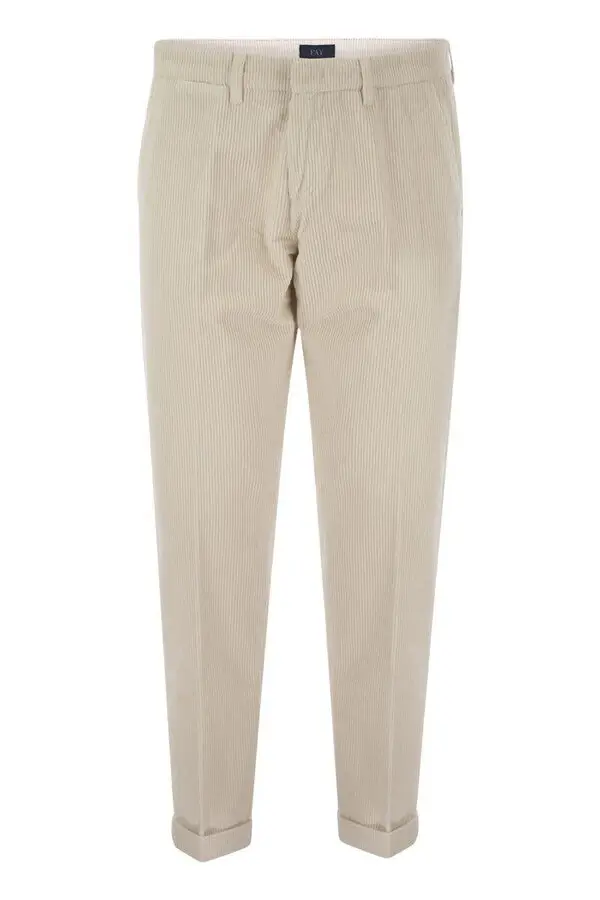 FAY Slim Corduroy Capri Trousers - Beige