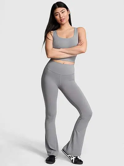 Pink Side-slit Flare Leggings - Grey