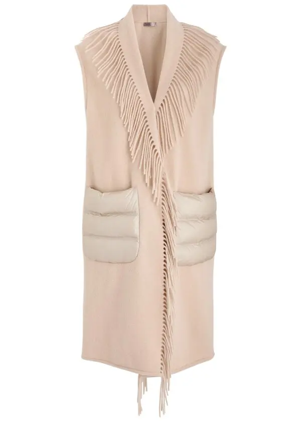 Herno Fringed Wool-Blend Gilet In Beige 40% Off Editorialist