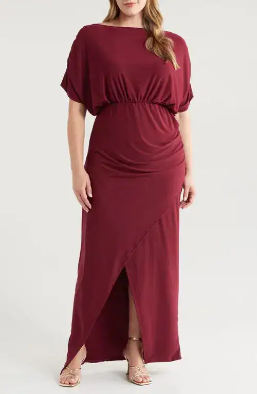 24seven Comfort Apparel Batwing Sleeve Jersey Dress - Burgundy |  Editorialist