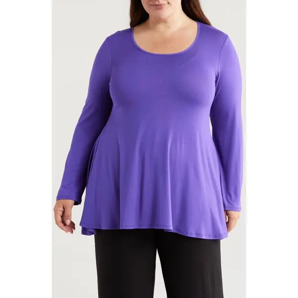 24SEVEN COMFORT APPAREL Swing Asymmetric Hem Tunic Top - Amethyst