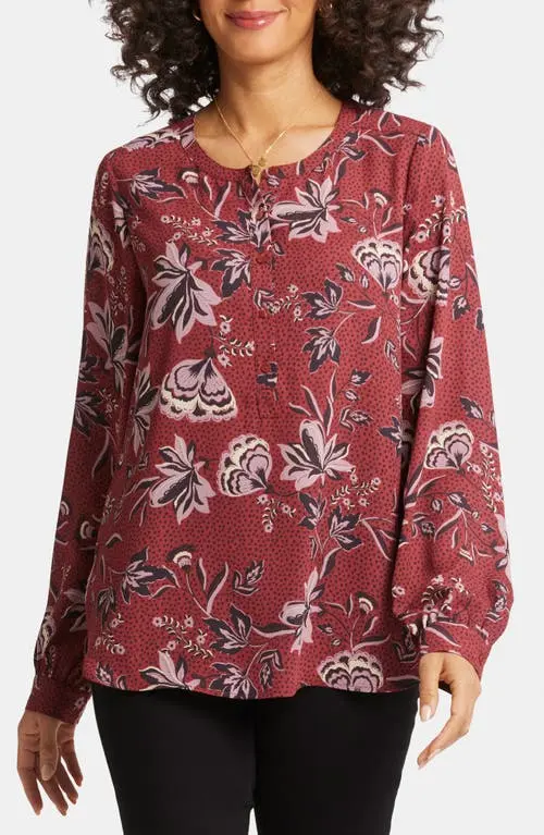 NYDJ Simone Recycled Polyester Popover Top - Rosa Blooms