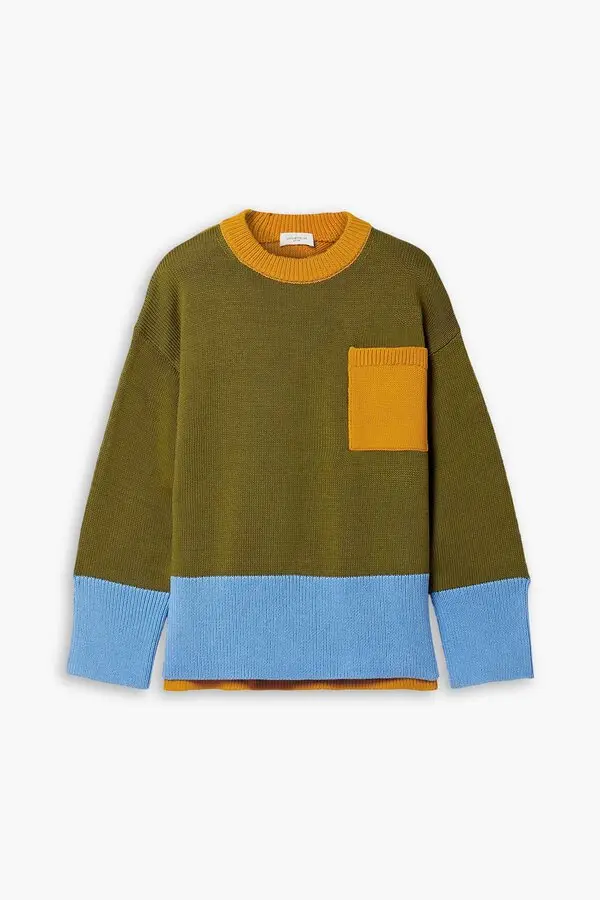 Lafayette 148 New York Colorblock Cotton And Silk-blend Sweater