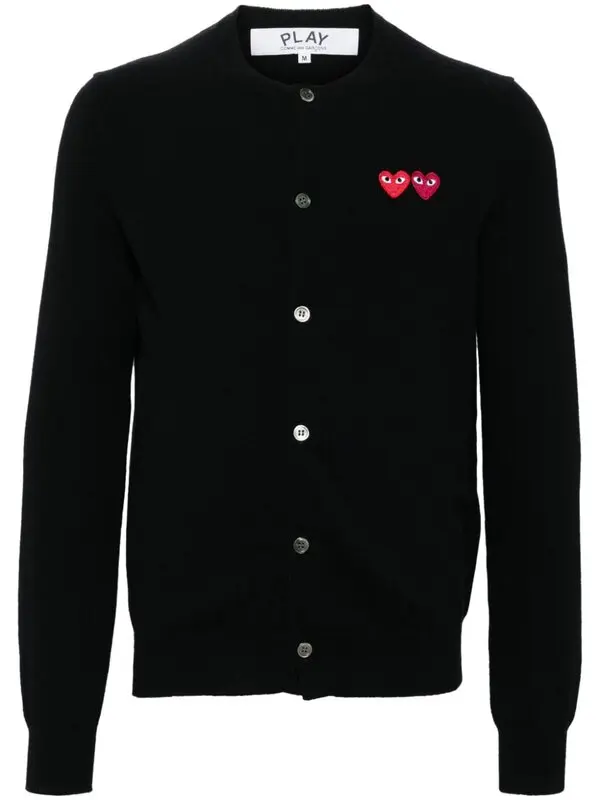 Comme Des Garçons Heart-patch Wool Cardigan - Black