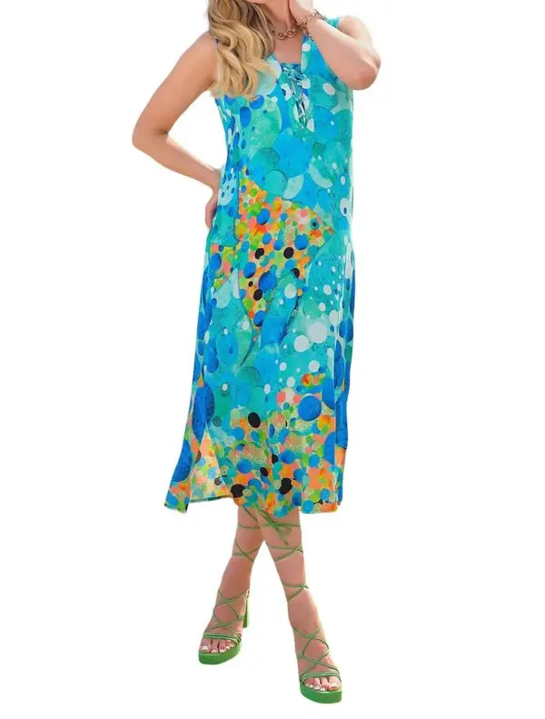 Buy DOLCEZZA Big Angel Fish Mosaic Midi Dress - Blue At 40% Off ...