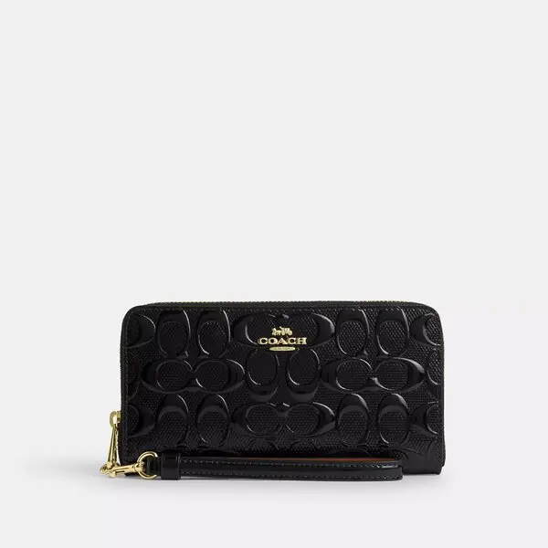Buy COACH OUTLET Long Zip Around Wallet In Signature Leather Black At Hanging Pots Cheap Fake Vines For Pergola