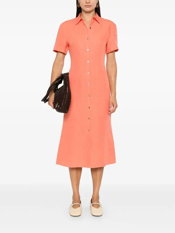 Theory Linen Midi Shirt Dress - Orange