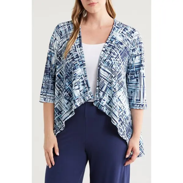 24SEVEN COMFORT APPAREL Abstract Print Open Front Cardigan