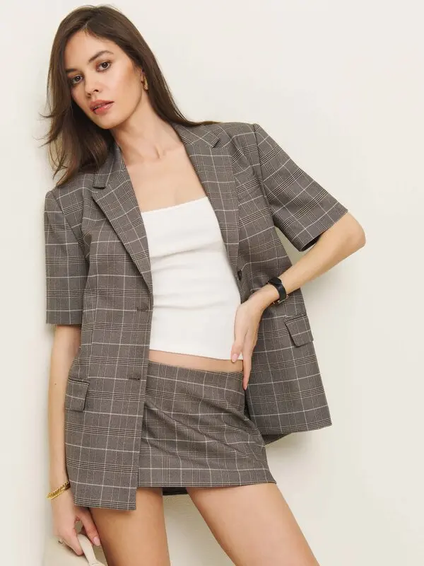 REFORMATION Mia Skort - Brown Plaid