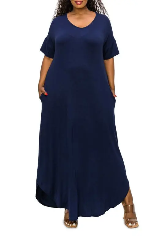 L I V D Short Sleeve Jersey Maxi Dress - Navy
