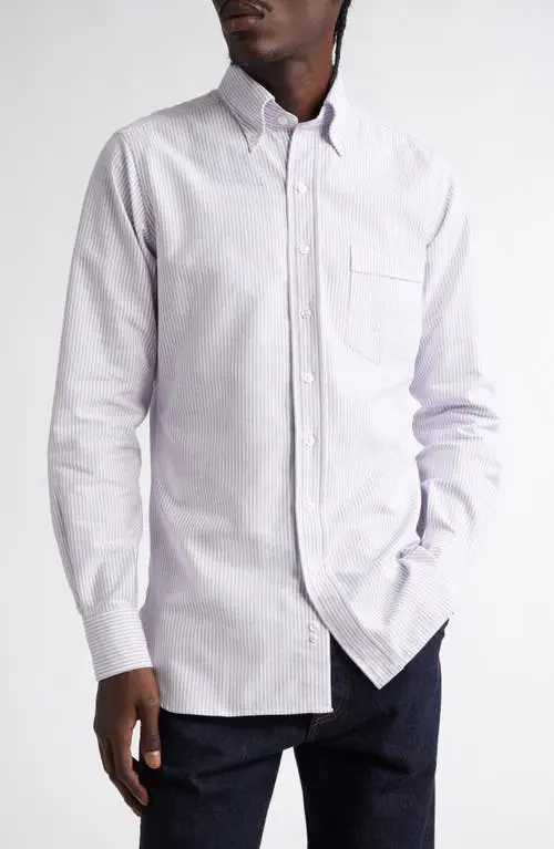 DRAKE'S Ticking Stripe Oxford Button-down Shirt