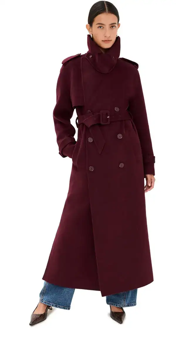 Simkhai Rumi Belted Long Coat In Oxblood 60% Off Editorialist