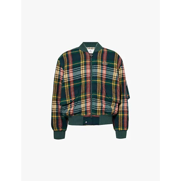 VIVIENNE WESTWOOD Bernardo Brand-plaque Check Wool-blend Bomber Jacket ...