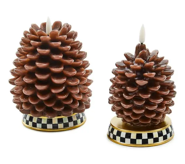 MACKENZIE-CHILDS Set Of 2 Pinecone Flicker Candles