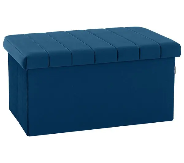 SEVILLE CLASSICS Blue Velvet Rectangle Storag E Trunk Ottoman