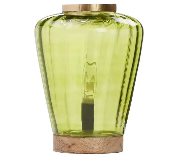 RIVER OF GOODS 10.5'h Chartreuse Glass/wood Ur Accent Lamp