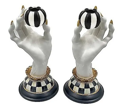 MACKENZIE-CHILDS Set Of 2 Haunted House Hand Candle Holders