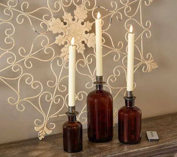 COZY COTTAGE BY LIZ MARIE Set Of 3 Collored Glass Bottles