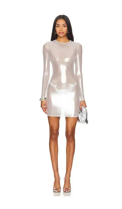 Subsurface Long Sleeve Liquid Mini Dress In Silver - 65% Off | Editorialist