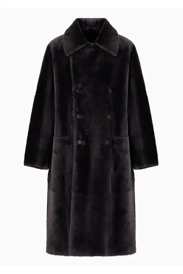 Emporio Armani Men Reversible, Double-Breasted Sheepskin Coat In