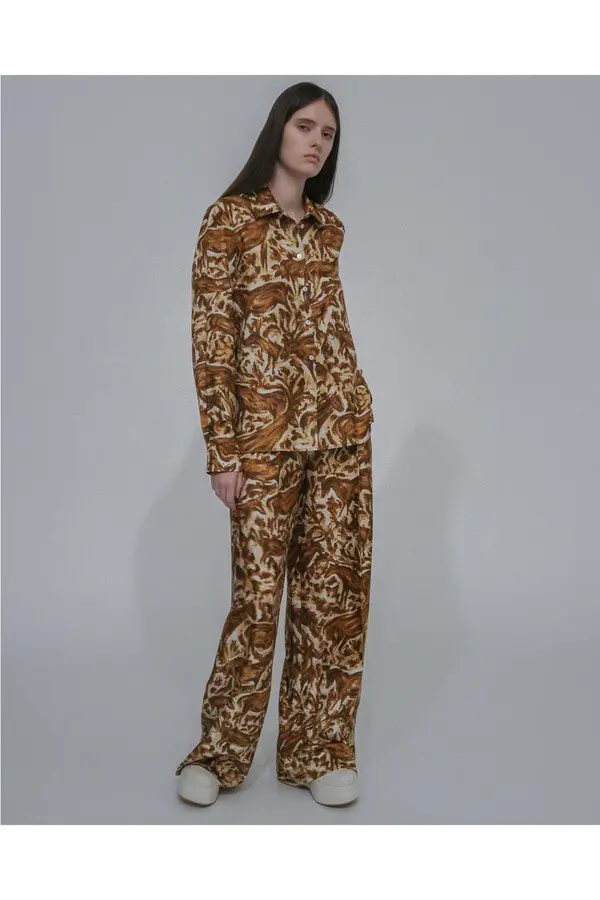 Rosetta Getty Abstract Horses Print Silk Shirt